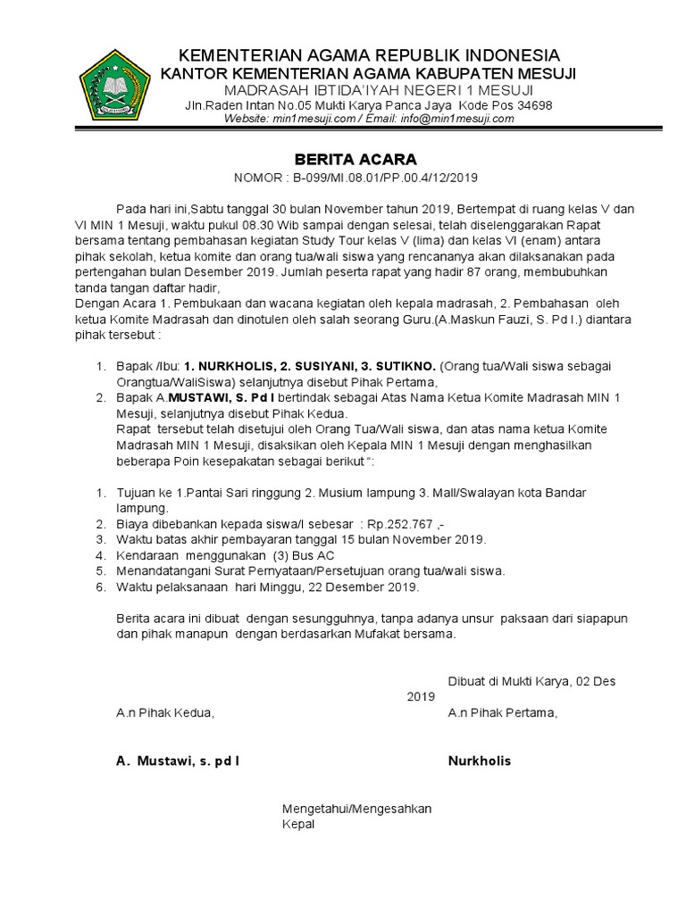 Contoh Berita A, Surt Penghtr, Izin Guru, Rekap Absensi Guru | PDF