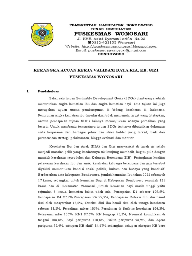 Kerangka Acuan Kerja Validasi Eny | PDF