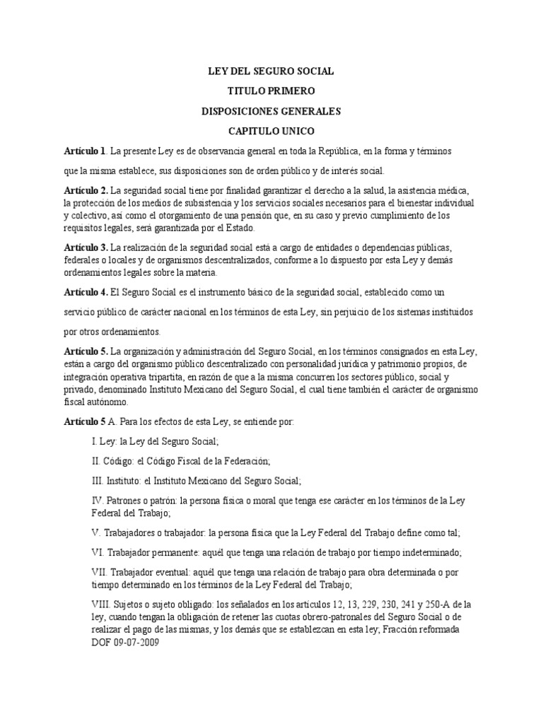 Ley Del Seguro Social Pdf Seguro Gobierno 2774