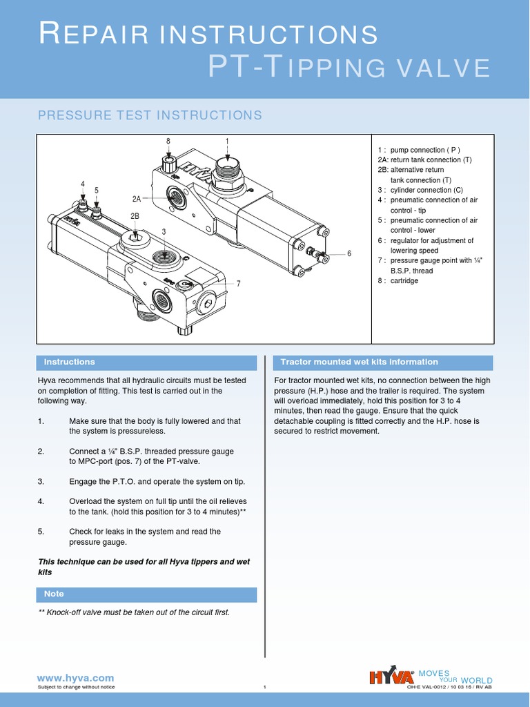 PT-Tipping Valve Repair Instructions | PDF | Valve | Piston