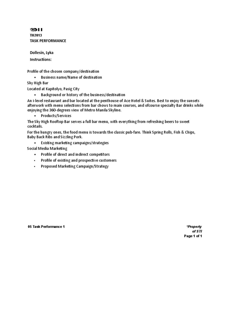 05 - Task - Performance - 1 Dollesin | PDF