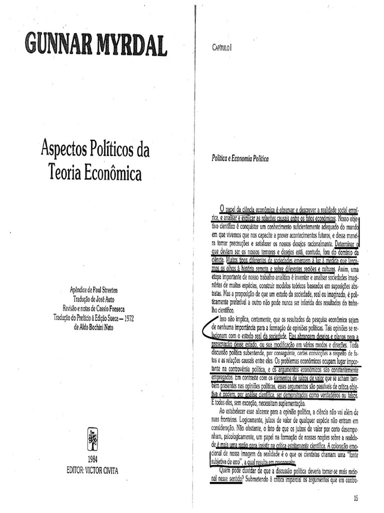 MYRDAL, G. Aspectos Políticos Da Teoria Econômica. Cap1 e 2 | PDF