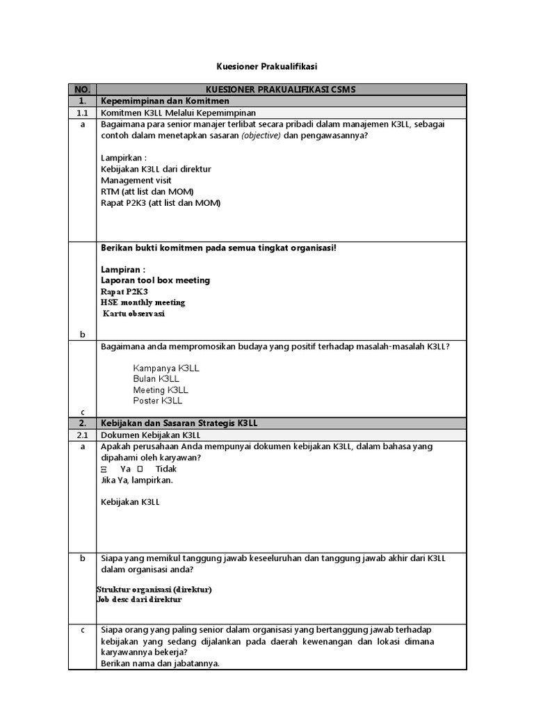CSMS Kuesioner PQ | PDF