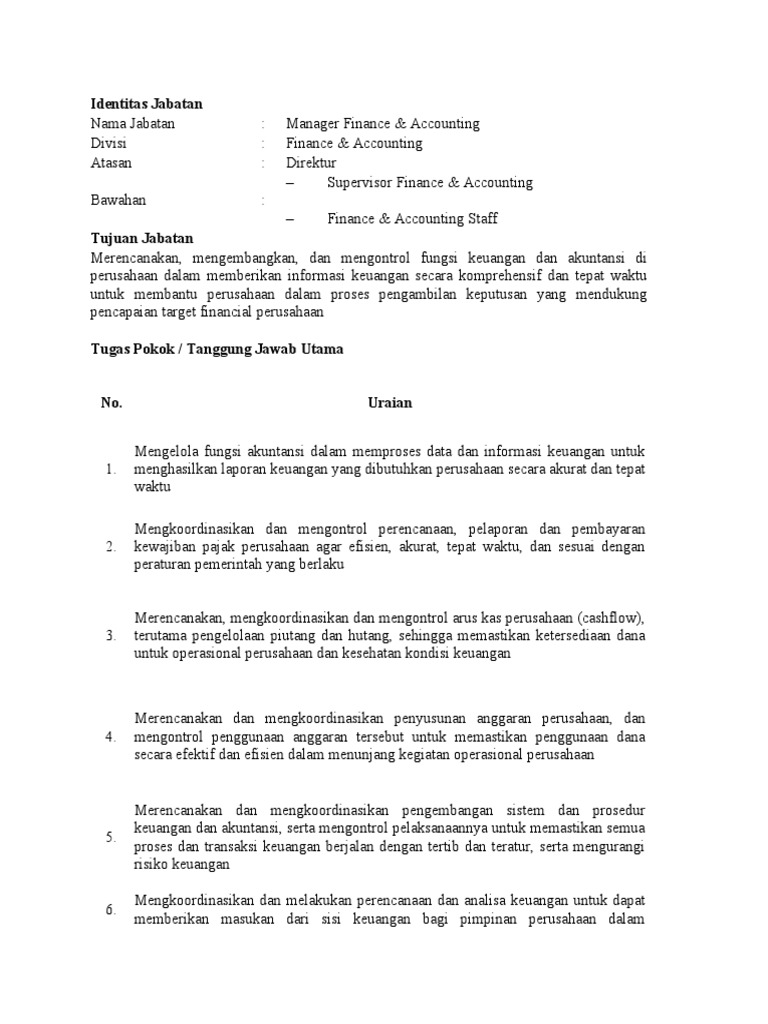 Jobdesk Manajer Administrasi | PDF