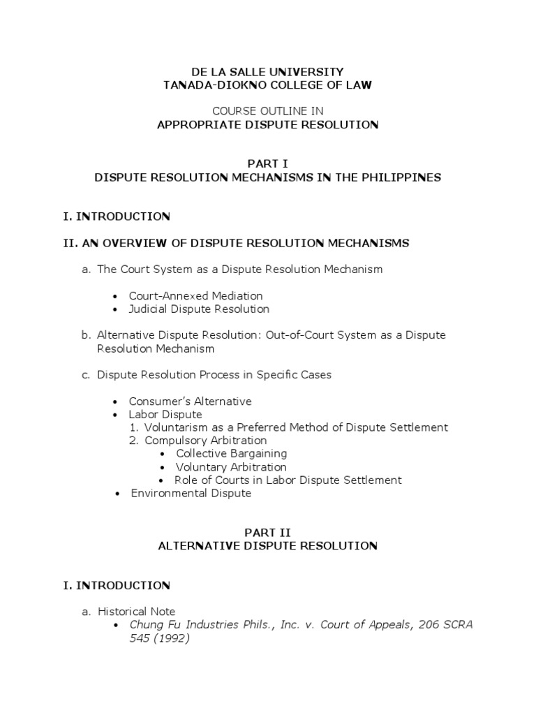 DLSU ADR Course Outline | PDF
