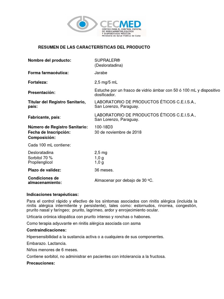 100-18d3 Supraler Jarabe | PDF | Alergia | Cuidado de la salud