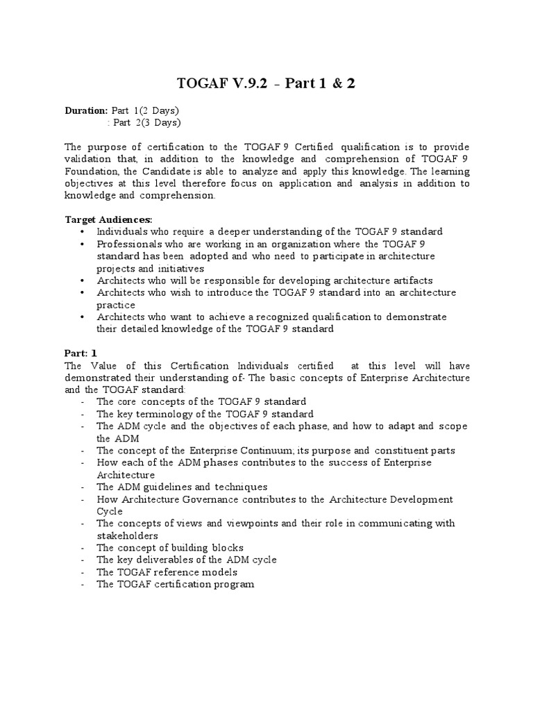 TOGAF® 9 v9.2 Foundation (Level 1 - 2) | PDF | Business | Information ...