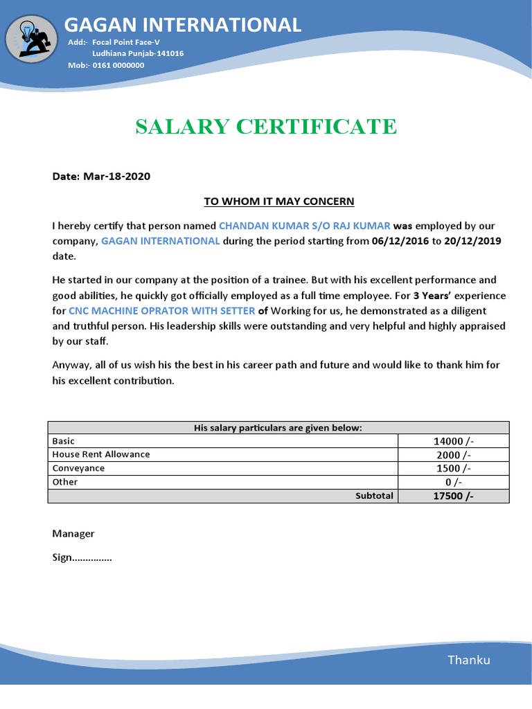 Salary Certificate | PDF