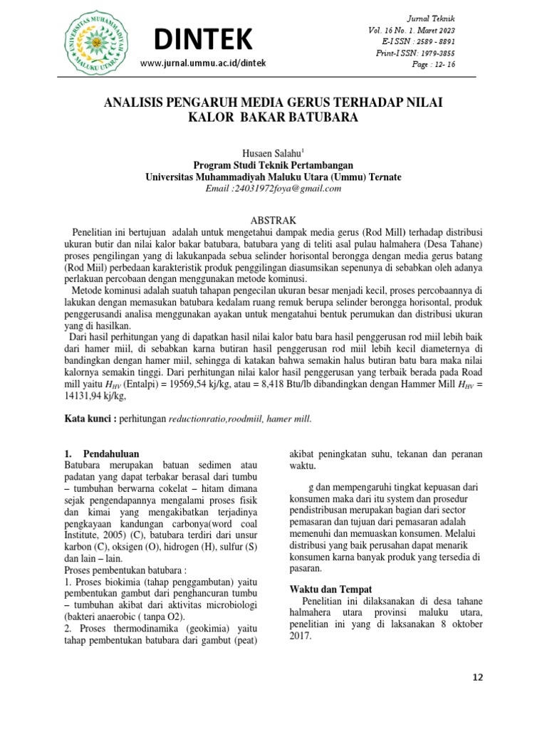 Analisis Pengaruh Media Gerus Terhadap Nilai Kalor Bakar Batubara | PDF
