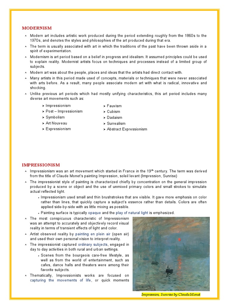 Chapter 2.3.3 History of Visual Arts Modernism Post Modernism ...