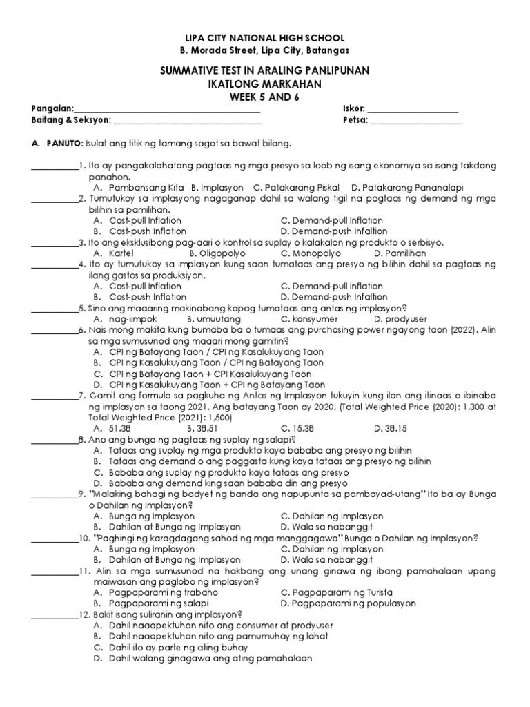 Q3-Summative Test in Ap9 - Week 5&6 | PDF
