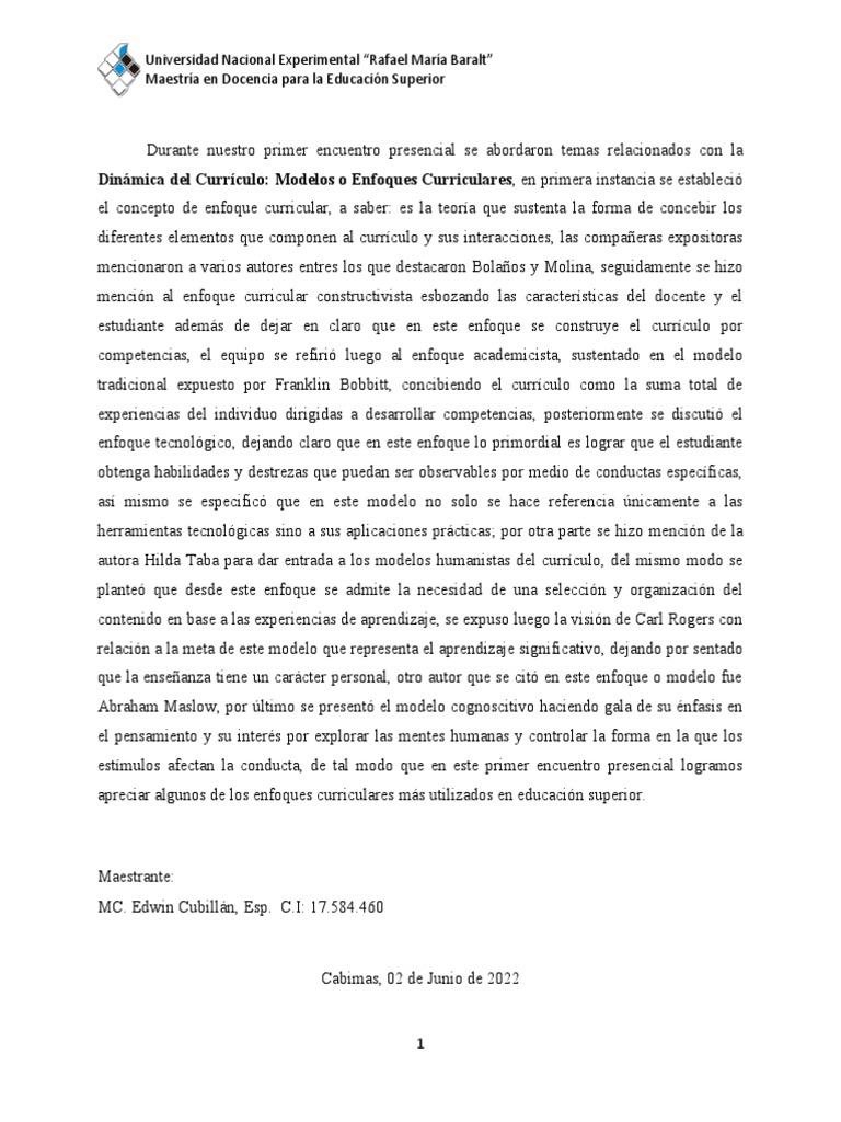 Asignacion 2. Diseño y Administración Curricular - Mdes. Edwin Cubillan ...