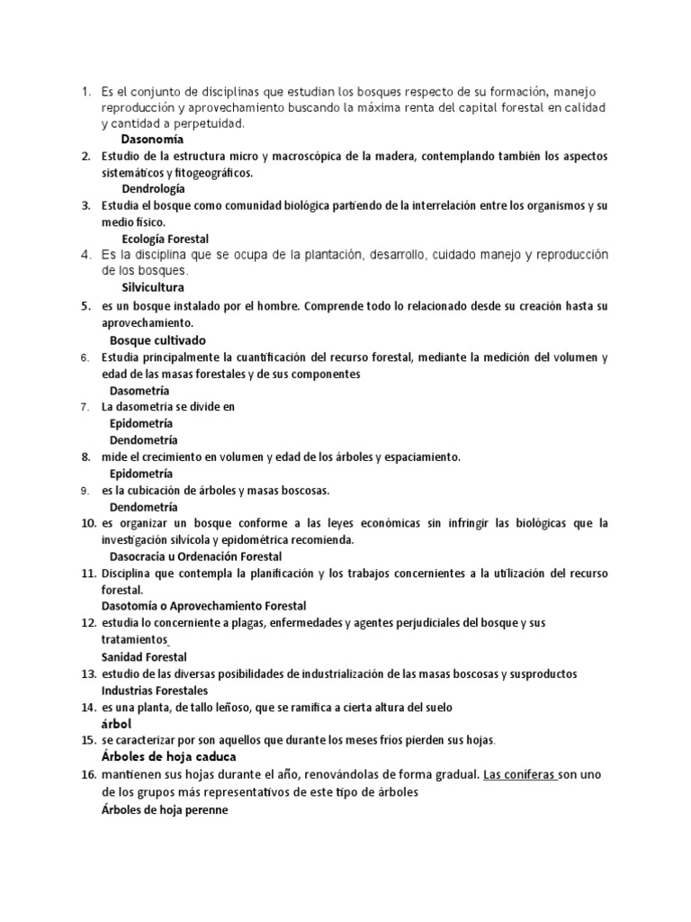 Cuestionario de Dasonomia-1 | PDF | Los bosques | Arboles