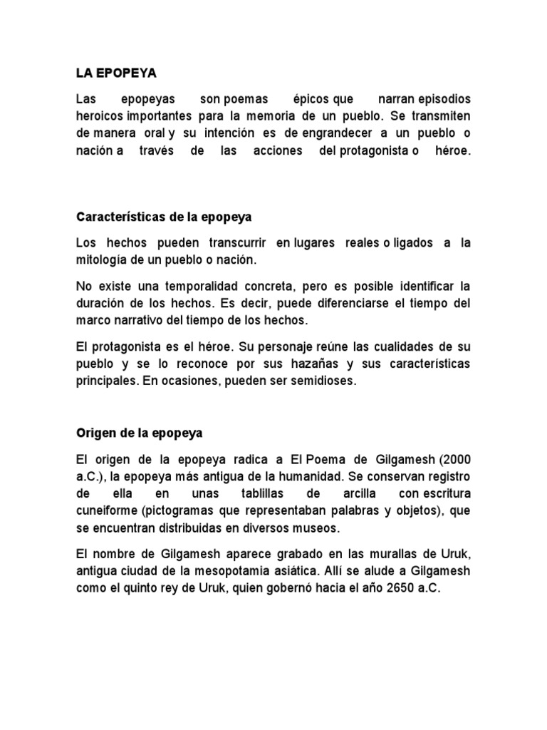 Características y Tipos de Epopeyas | PDF | Poesía épica | Narración