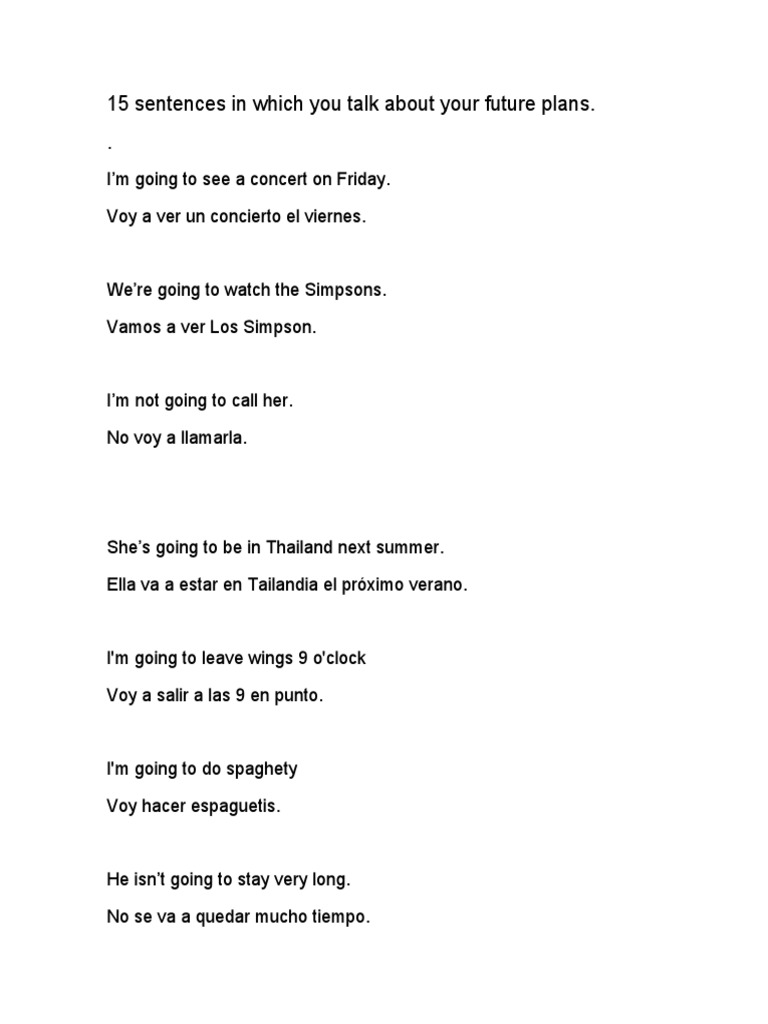 15 Sentences in Which You Talk About Your Future Plans | PDF