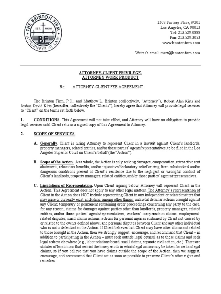 The Brinton Firm Retainer | PDF | Lawsuit | Mediation