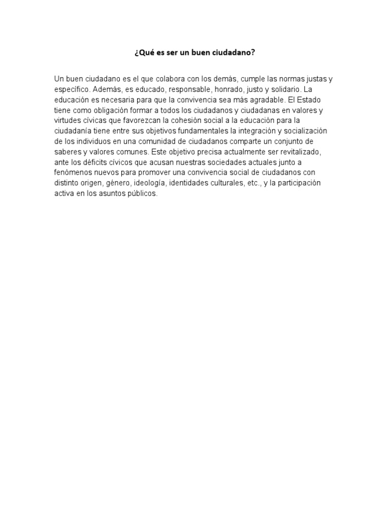 ¿Qué Es Ser Un Buen Ciudadano? | PDF