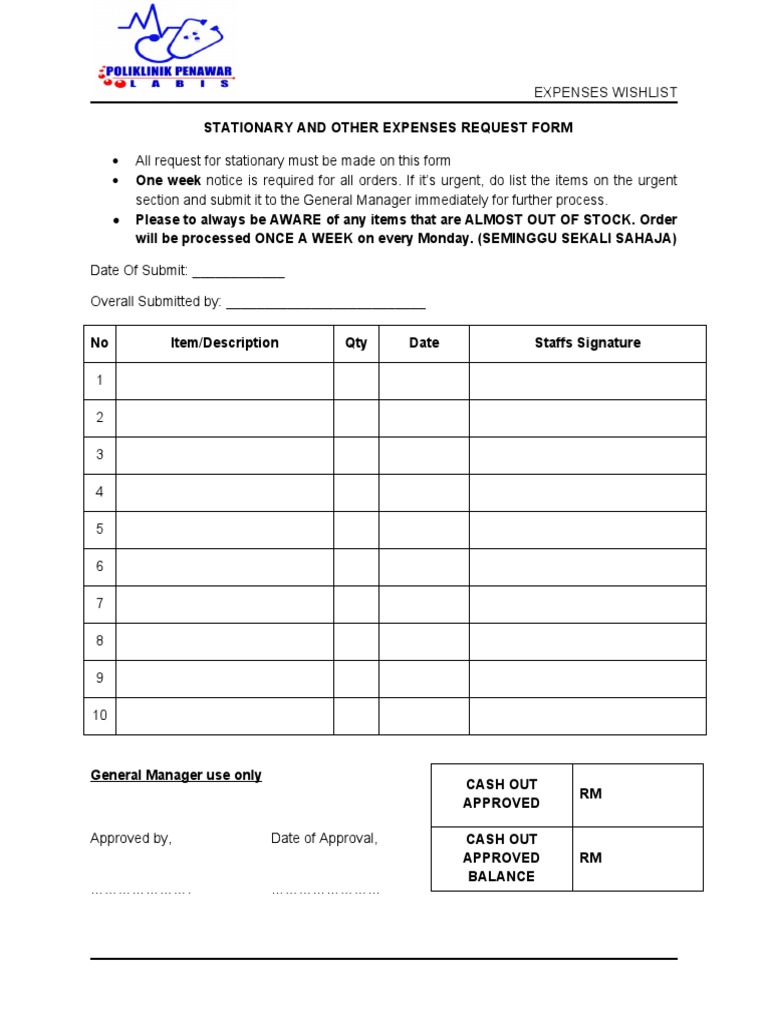 Stationery Expense Request Form | PDF