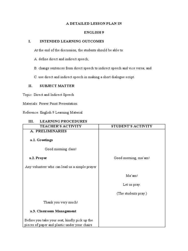 A DETAILED LESSON PLAN IN Direct and Indirect | PDF