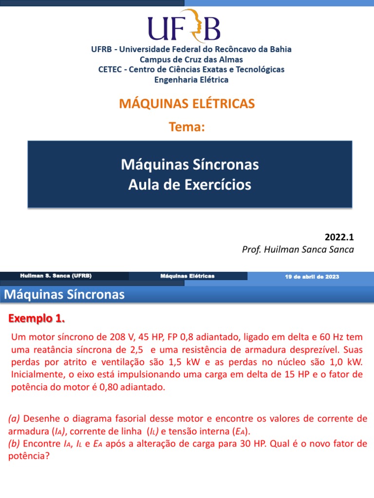 15 Aula 15 - Aula de Exercícios - Máquinas Síncronas | Download grátis PDF | Potência (Física ...