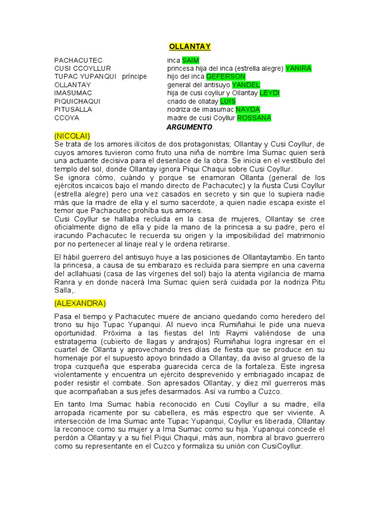 Amor prohibido y redención: La historia de Ollantay y Cusi Coyllur ...