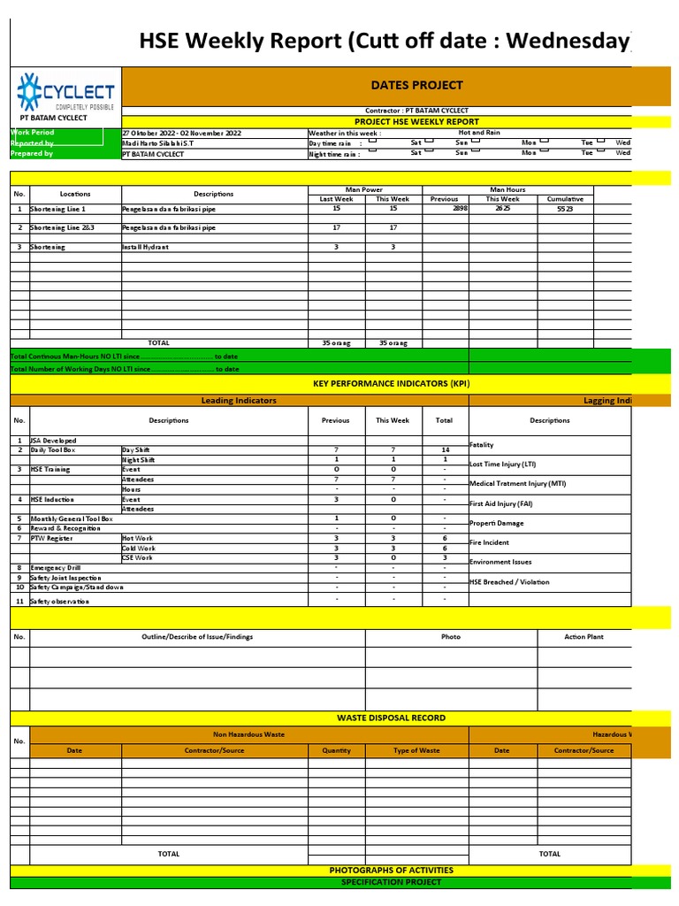 WEEKLY REPORT PT. BATAM CYCLECT 02 November 2022 | PDF | Waste | Hazards