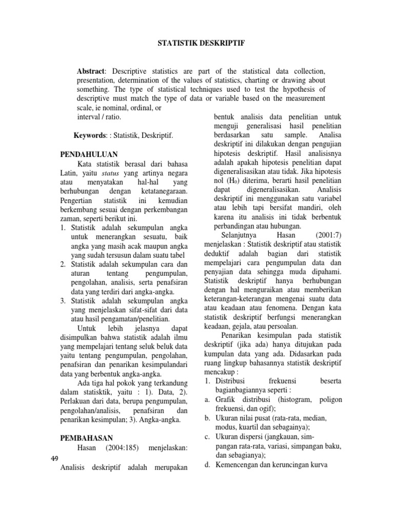 Jurnal Statistik Deskriptif Materi Statistik 1 | PDF