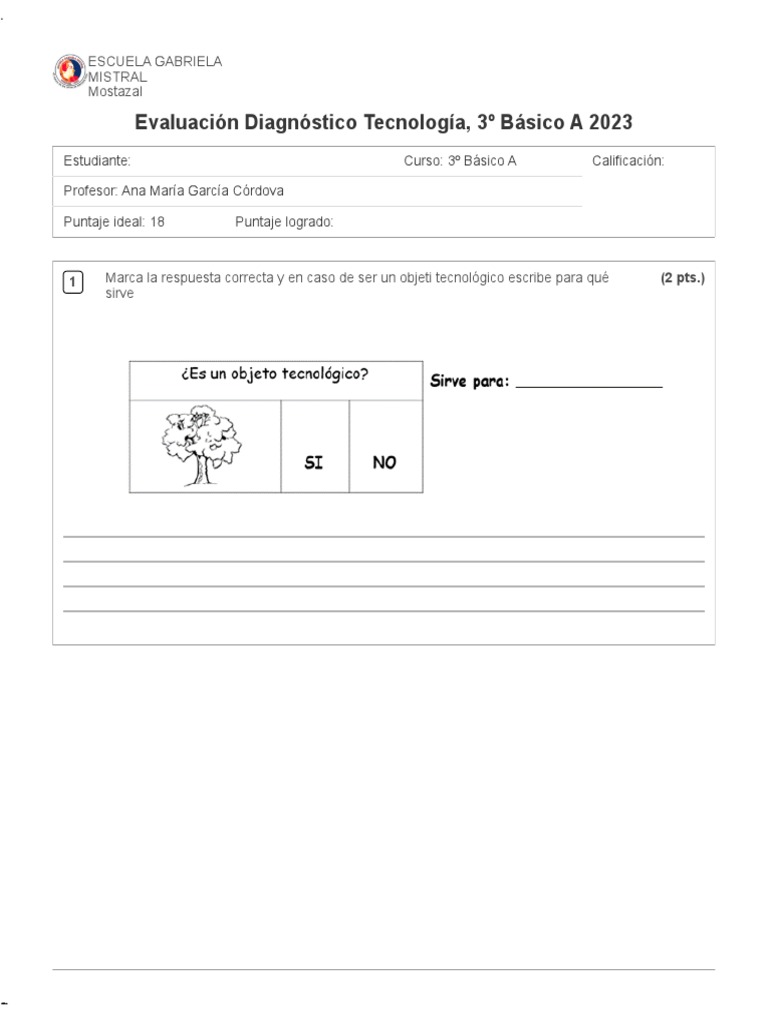 Prueba Tecnología 3ros-2023 | PDF