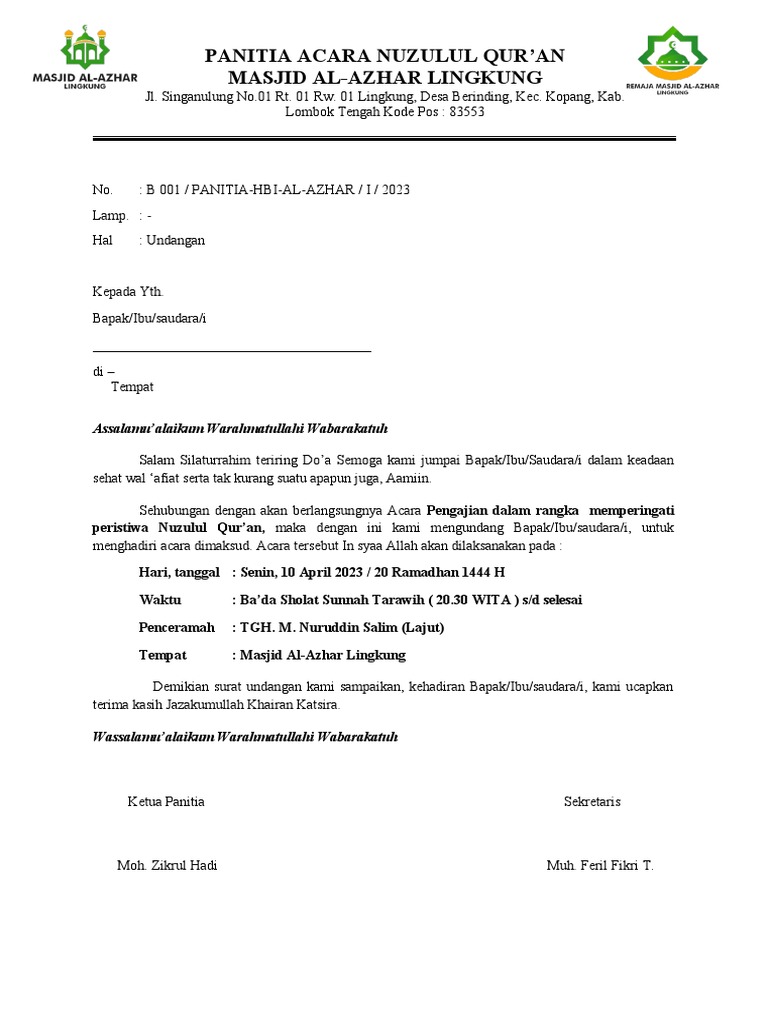 Surat Undangan Masjid | PDF