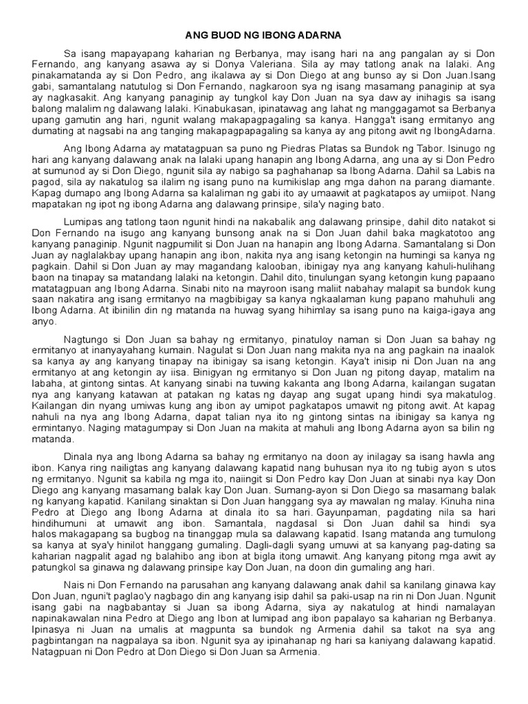 Ang Buod NG Ibong Adarna | PDF