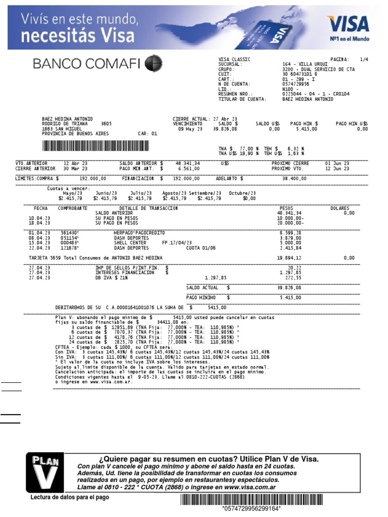 Ultimo Resumen Tarjeta Visa | PDF