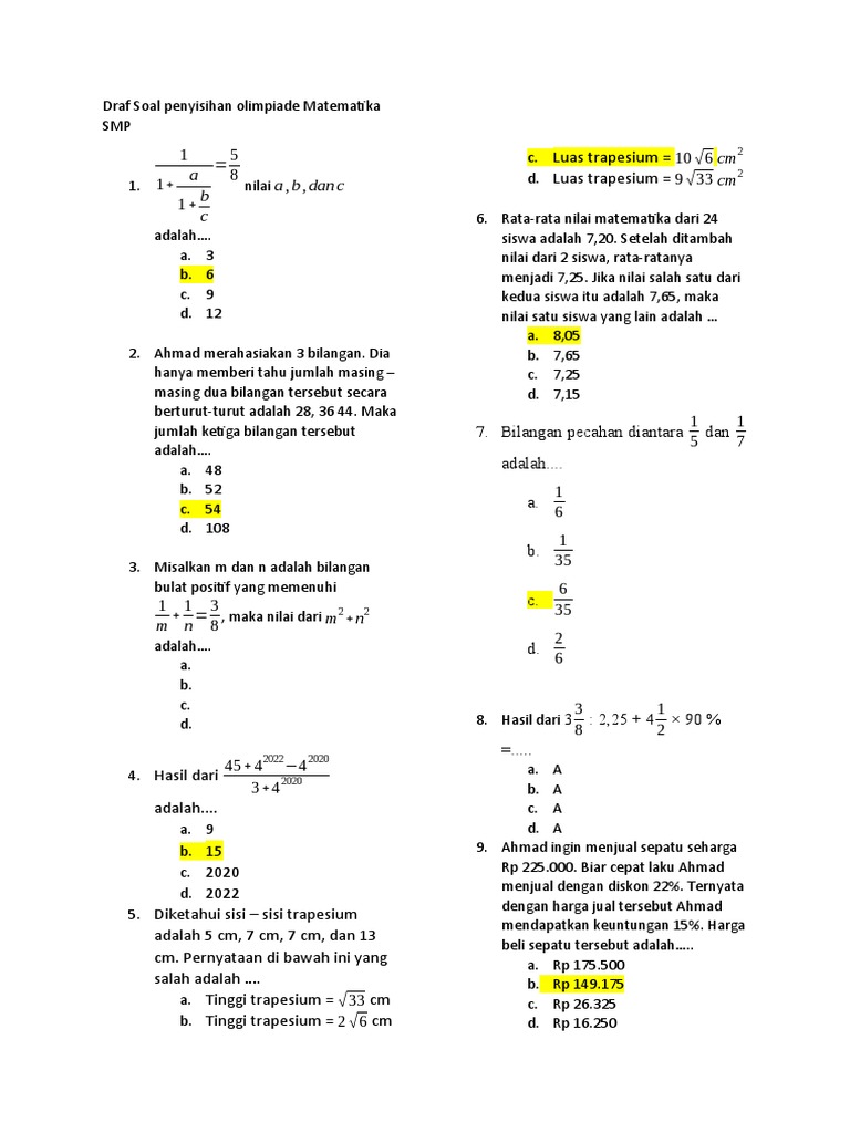 Soal Olimpiade Matematika SMP dan SD | PDF