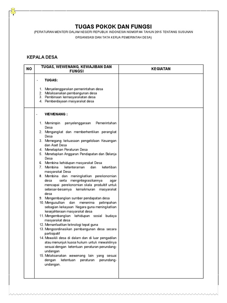 Tugas Pokok Dan Fungsi Perangkat Desa | PDF