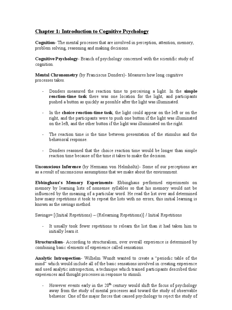 Chapter 1 | PDF | Mental Chronometry | Cognition