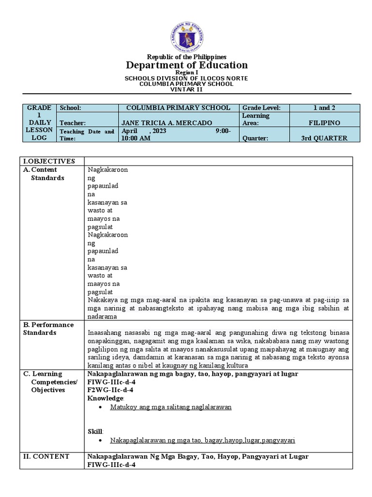 Dll-Cot-Q3 - Filipino2 - Tricia | PDF
