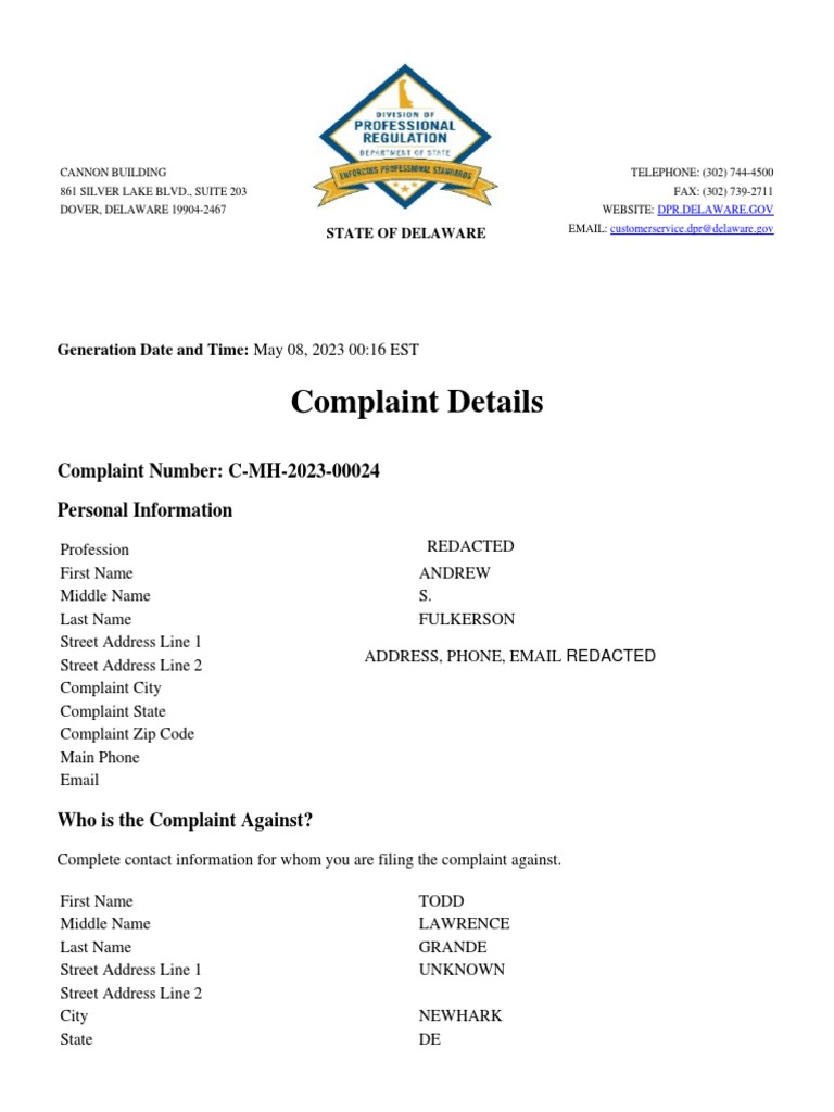 Professional Complaint against Todd Grande | PDF | Complaint | Health ...