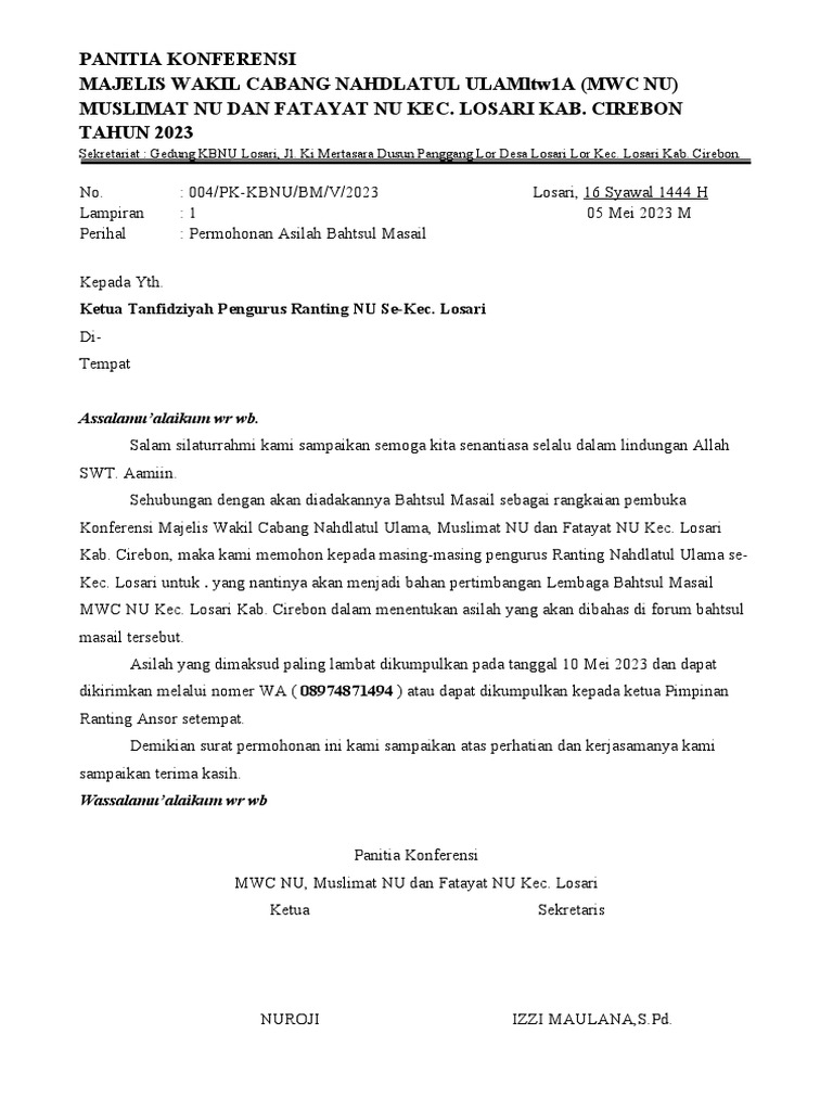 Permohonan Asilah Bahtsul Masail | PDF