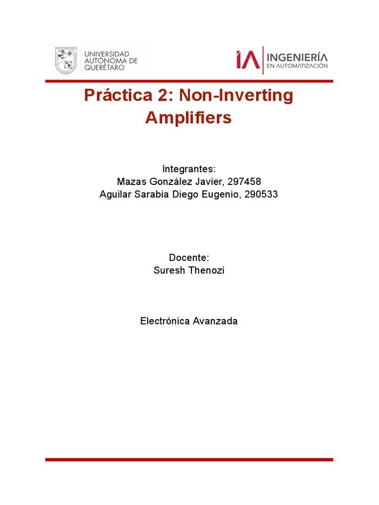 Práctica 2 - Non-Inverting Amplifiers | PDF