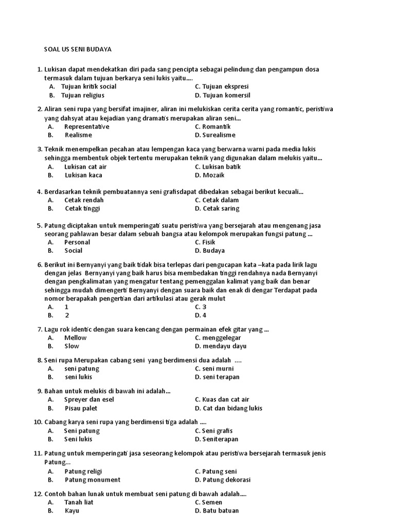 SOAL Ujian Sekolah Seni Budaya | PDF
