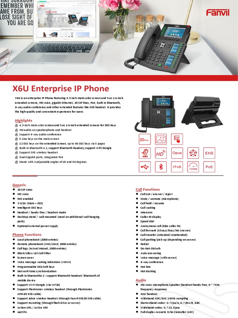 Fanvil X6U-V2 Datasheet | PDF | Port (Computer Networking) | Computer ...