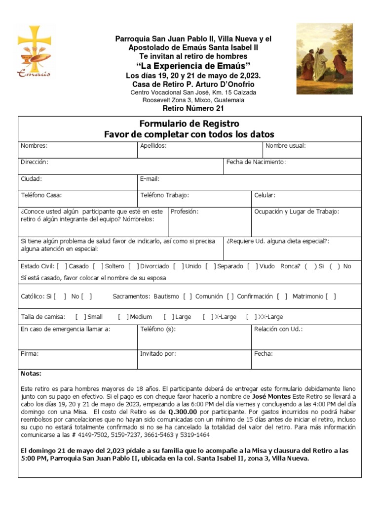 Ficha Retiro #21 Hombres | PDF