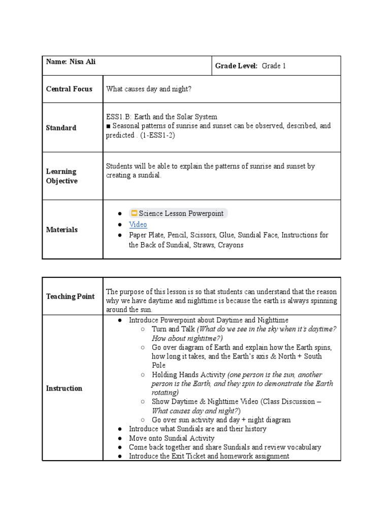 Earth The Solar System Lesson Plan | PDF | Night | Sun Earth The Solar System Lesson Plan | PDF | Night | Sun