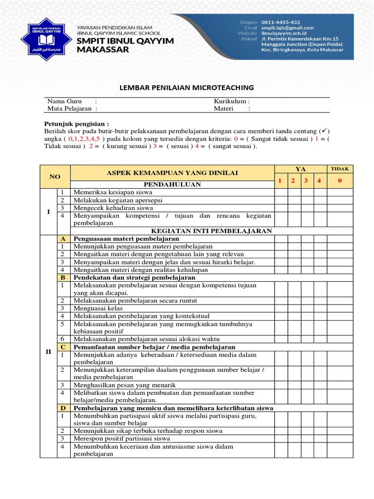 Penilaian Microteaching | PDF