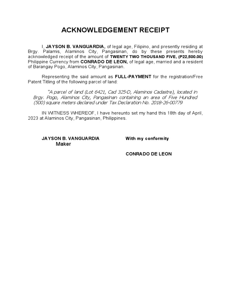 Acknowledgement Recipt - CECIL | PDF