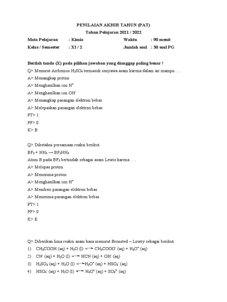 Soal Pat 2022 - Kimia - Xi - SD (Format CBT) | PDF