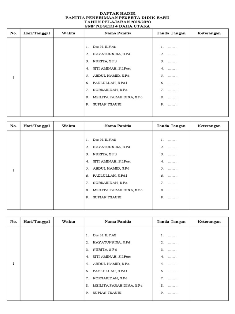 Format Daftar Hadir PPDB | PDF