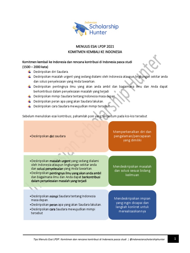 Panduan Menulis Esai Komitmen Kembali Ke Indonesia | PDF