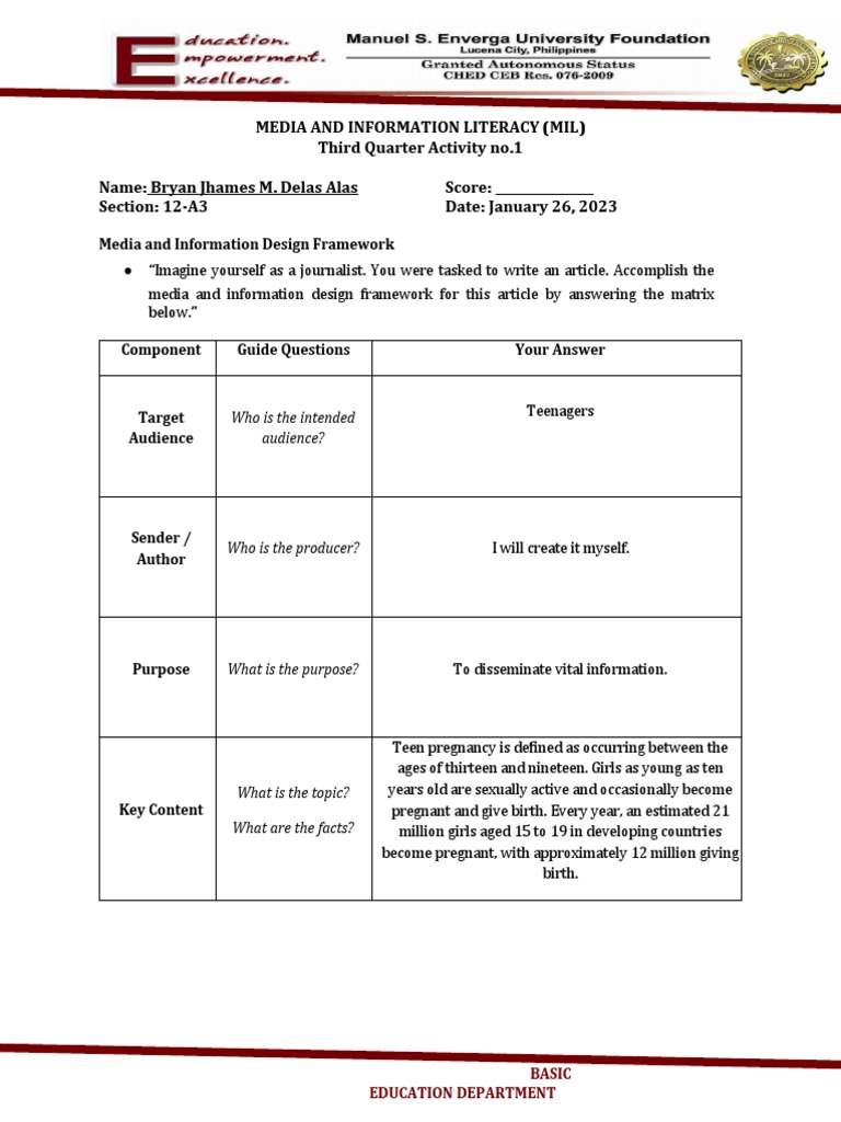MIL 3rd Quarter Activity No.1 | PDF | Syntax | Question