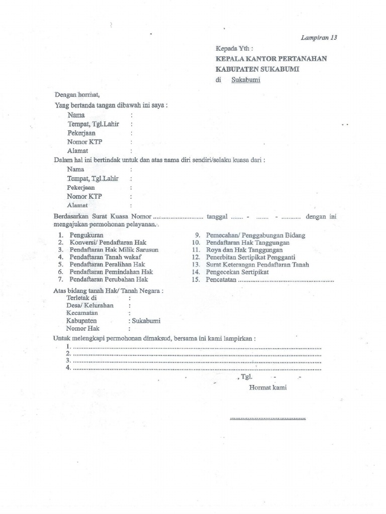 Formulir BPN Kabupaten Sukabumi Lampiran 13 - 28 Maret 2023 - Meme | PDF