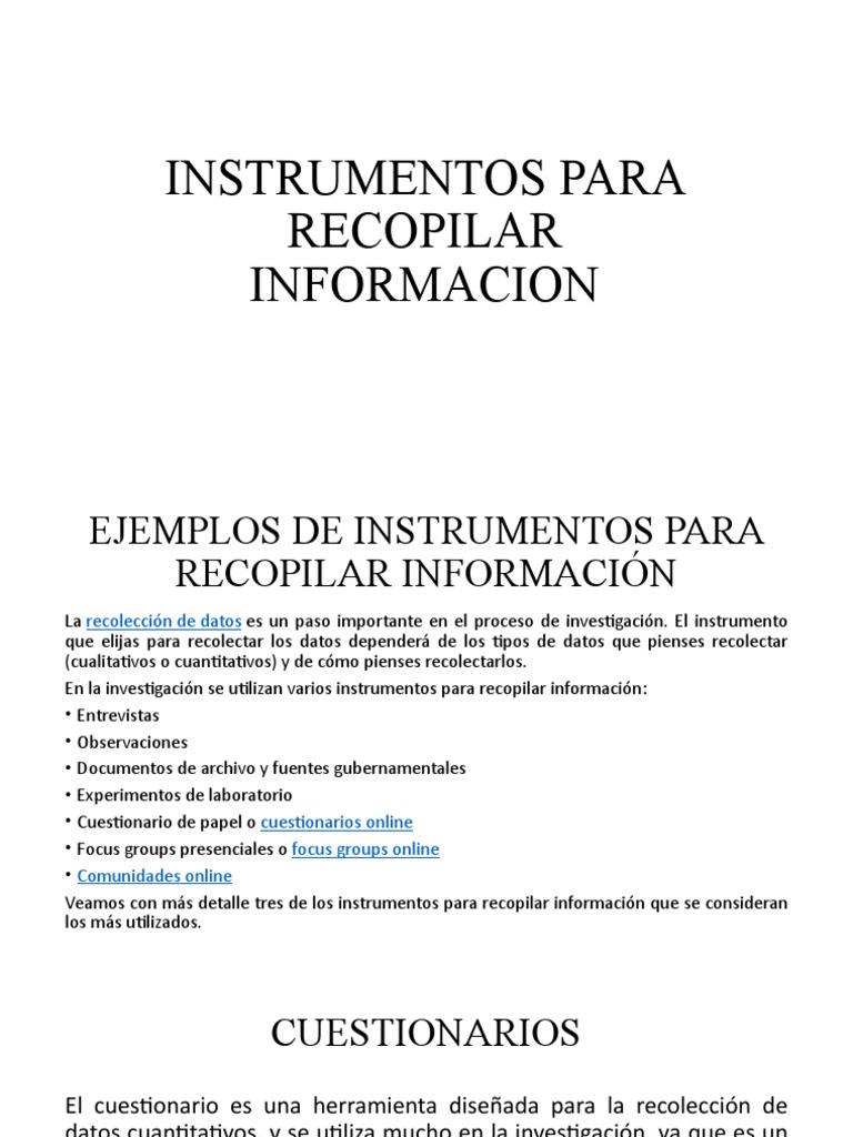 5 Instrumentos para Recopilar Informacion | PDF | Cuestionario ...